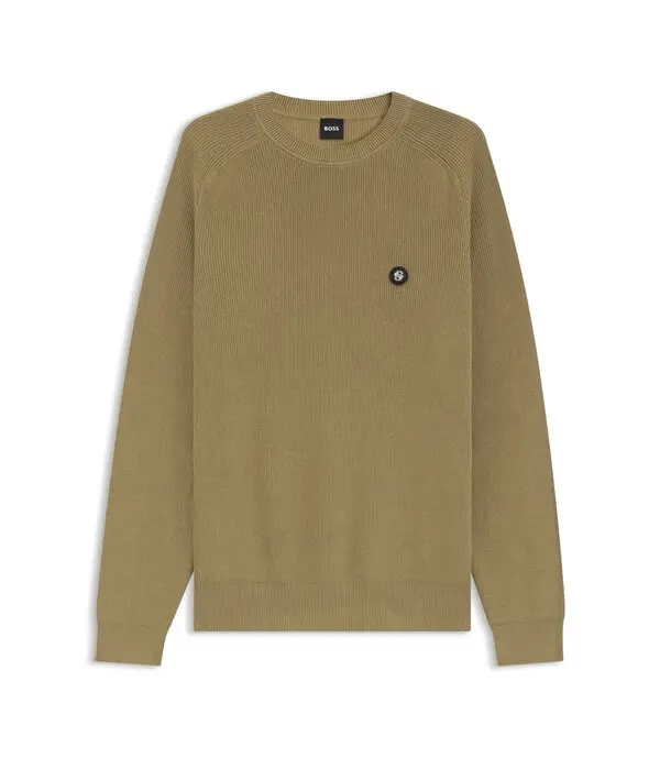 BOSS Cotton Sweater With Monogram - Khaki