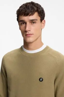BOSS Cotton Sweater With Monogram - Khaki