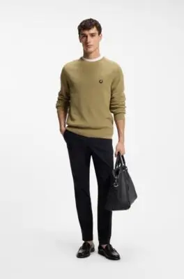 BOSS Cotton Sweater With Monogram - Khaki
