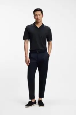 BOSS Johnny-collar Polo Shirt In Cotton And Linen - Dark Blue