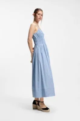 BOSS Cotton Poplin Midi Dress With Stripes