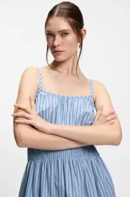 BOSS Cotton Poplin Midi Dress With Stripes