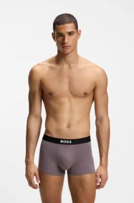 BOSS Three-pack Of Stretch-cotton Trunks With Logo Waistbands - Light Grey