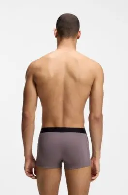 BOSS Three-pack Of Stretch-cotton Trunks With Logo Waistbands - Light Grey