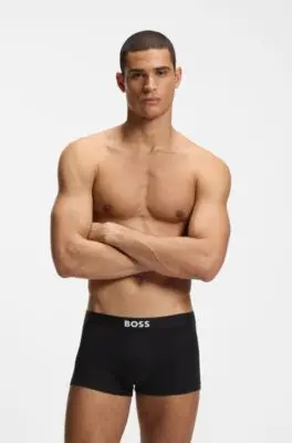 BOSS Three-pack Of Stretch-cotton Trunks With Logo Waistbands - Light Grey