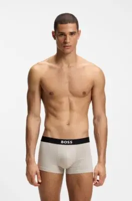 BOSS Three-pack Of Stretch-cotton Trunks With Logo Waistbands - Light Grey
