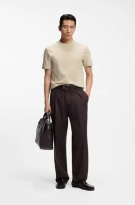 BOSS Jacquard-pattern T-shirt In Cotton - Light Beige