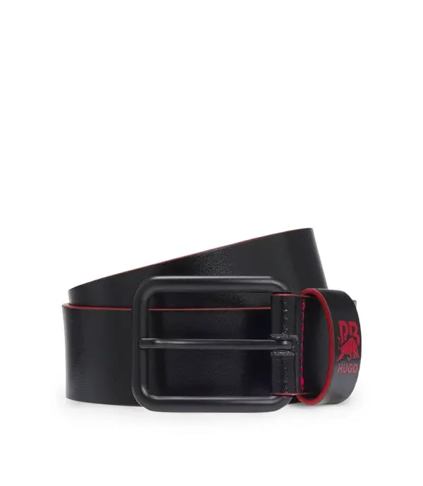 Hugo X Rb Italian-leather Belt With Bull Motif - Black