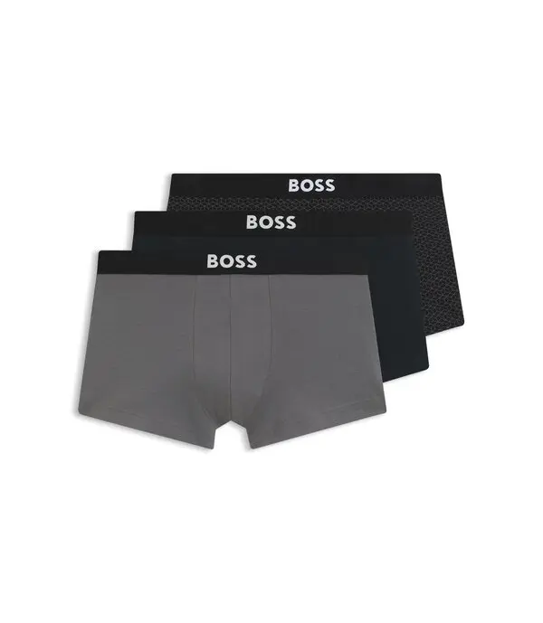 BOSS Three-pack Of Stretch-cotton Trunks With Logos - Light Grey