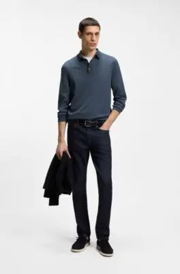 BOSS Knitted Polo Sweater In Virgin Wool - Light Blue