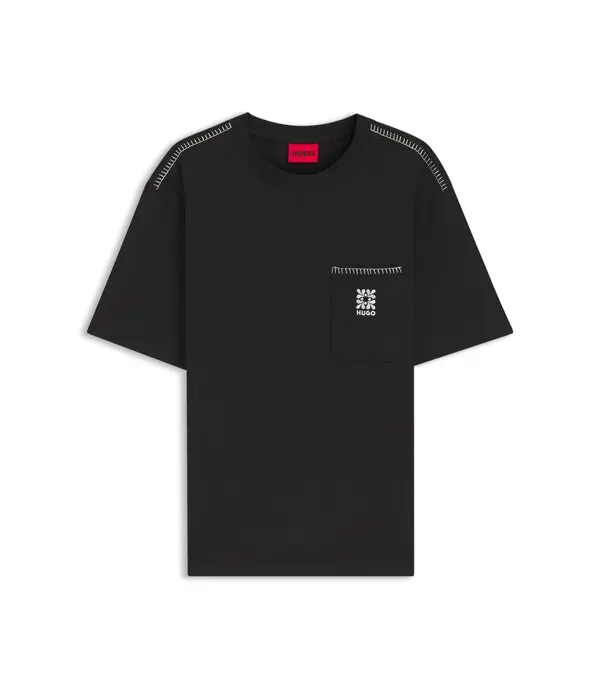 Hugo Cotton-jersey T-shirt With Embroidered Logo - Black
