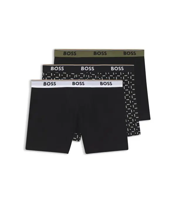 BOSS Three-pack Of Stretch-cotton Boxer Briefs With Logo Waistband - Black