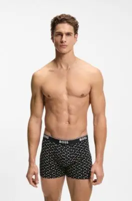 BOSS Three-pack Of Stretch-cotton Boxer Briefs With Logo Waistband - Black