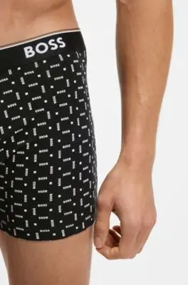 BOSS Three-pack Of Stretch-cotton Boxer Briefs With Logo Waistband - Black