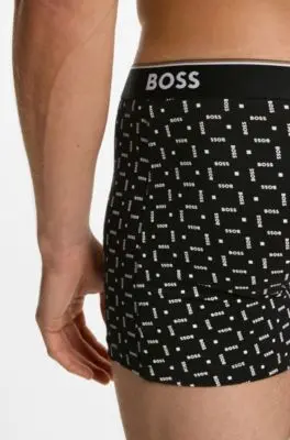BOSS Three-pack Of Stretch-cotton Boxer Briefs With Logo Waistband - Black