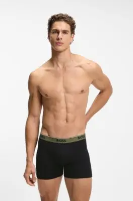 BOSS Three-pack Of Stretch-cotton Boxer Briefs With Logo Waistband - Black