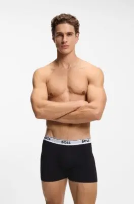 BOSS Three-pack Of Stretch-cotton Boxer Briefs With Logo Waistband - Black