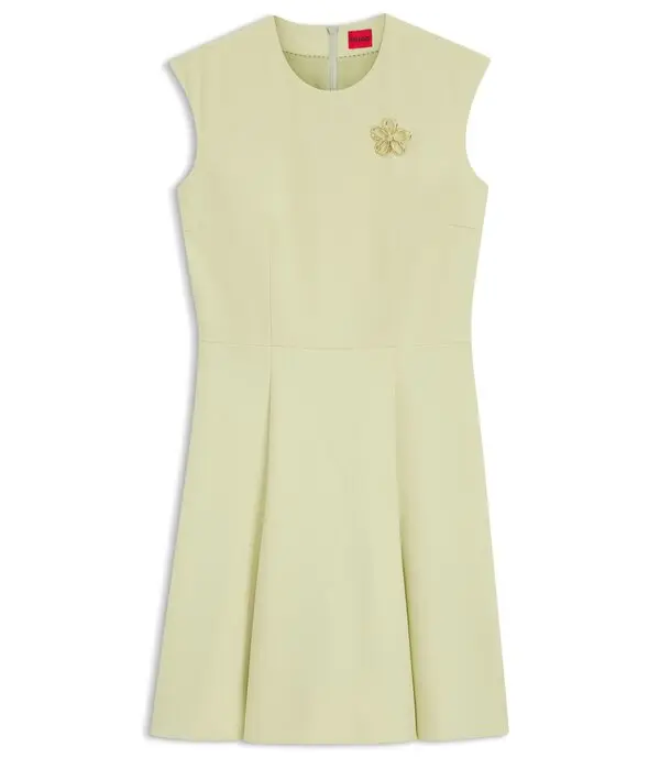 Hugo Sleeveless Flared Dress With Brooch