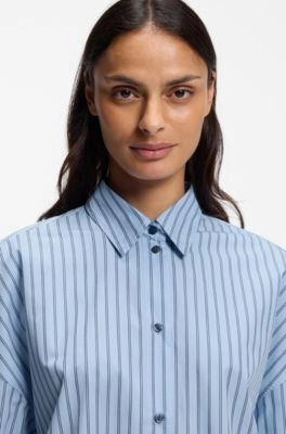 BOSS Striped Oversized-fit Cotton Poplin Blouse