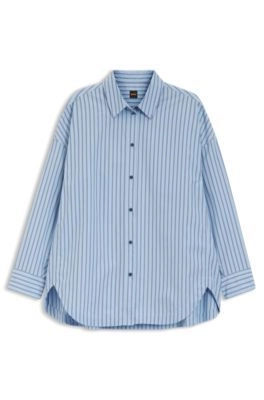 BOSS Striped Oversized-fit Cotton Poplin Blouse