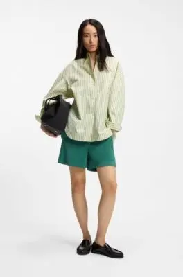 BOSS Striped Cotton Poplin Oversized Blouse