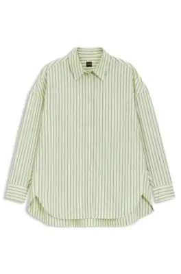 BOSS Striped Cotton Poplin Oversized Blouse