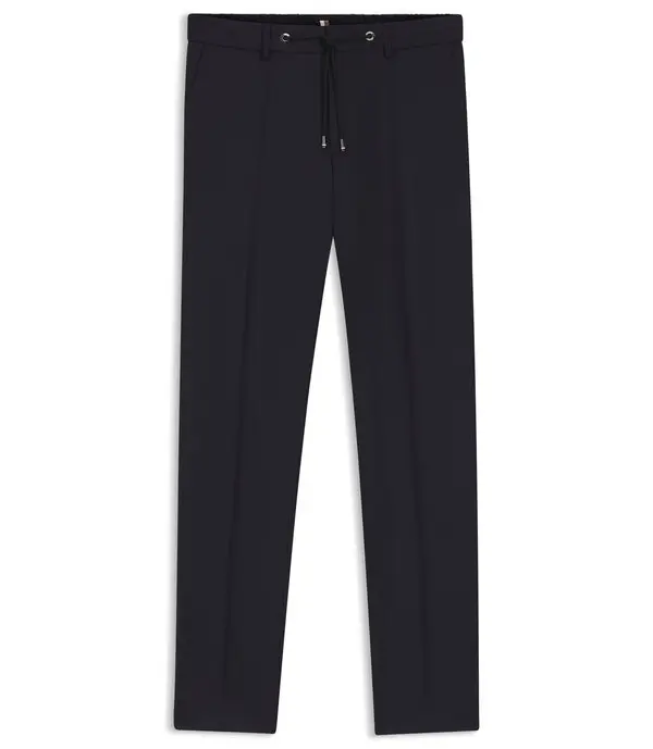 BOSS Virgin Wool Serge Slim-fit Drawstring Pants - Dark Blue