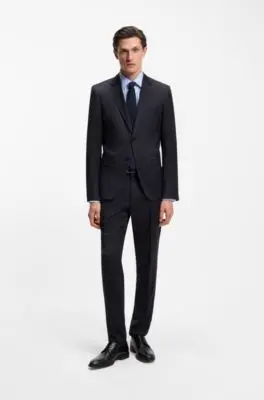 BOSS Virgin Wool Serge Slim-fit Drawstring Pants - Dark Blue