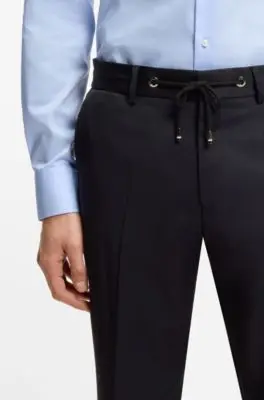BOSS Virgin Wool Serge Slim-fit Drawstring Pants - Dark Blue