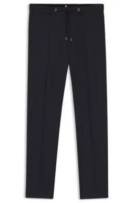 BOSS Virgin Wool Serge Slim-fit Drawstring Pants - Dark Blue