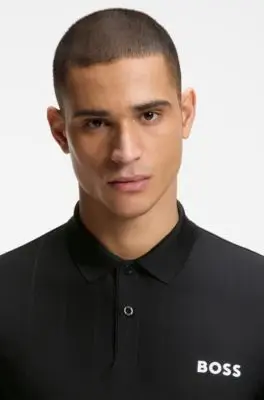 BOSS Active Stripe-jersey Slim-fit Polo Shirt With Four-way Stretch - Black