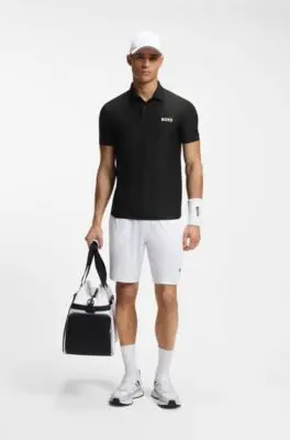 BOSS Active Stripe-jersey Slim-fit Polo Shirt With Four-way Stretch - Black