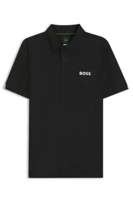 BOSS Active Stripe-jersey Slim-fit Polo Shirt With Four-way Stretch - Black