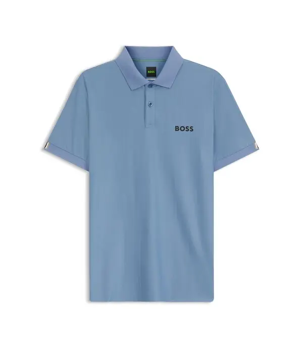 BOSS Active Stripe-jersey Slim-fit Polo Shirt With Four-way Stretch - Light Blue