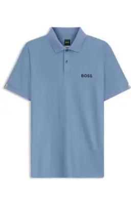 BOSS Active Stripe-jersey Slim-fit Polo Shirt With Four-way Stretch - Light Blue