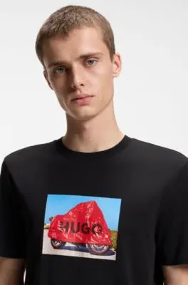 Hugo Cotton-jersey T-shirt With Biker-inspired Artwork