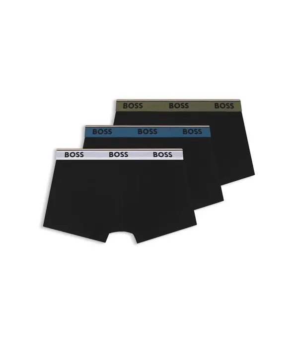 BOSS Three-pack Of Stretch-cotton Trunks With Logo Waistbands - Black