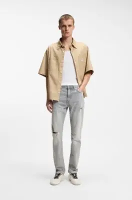 Hugo Slim-fit Jeans In Distressed Denim