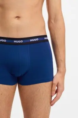 Hugo Three-pack Of Stretch-cotton Trunks With Logo Waistbands