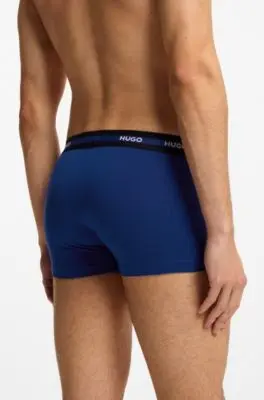 Hugo Three-pack Of Stretch-cotton Trunks With Logo Waistbands
