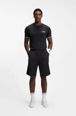 BOSS Active Slim-fit T-shirt With Tennis-ball Eming - Black