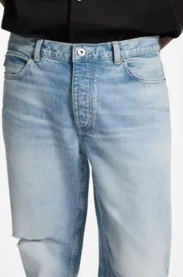 Hugo Tapered-fit Jeans In Distressed Denim - Turquoise