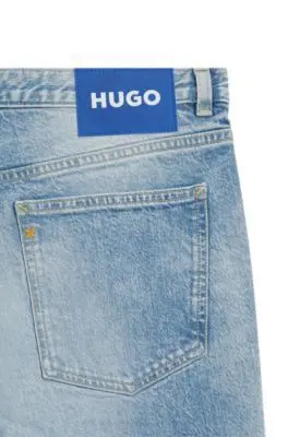 Hugo Tapered-fit Jeans In Distressed Denim - Turquoise
