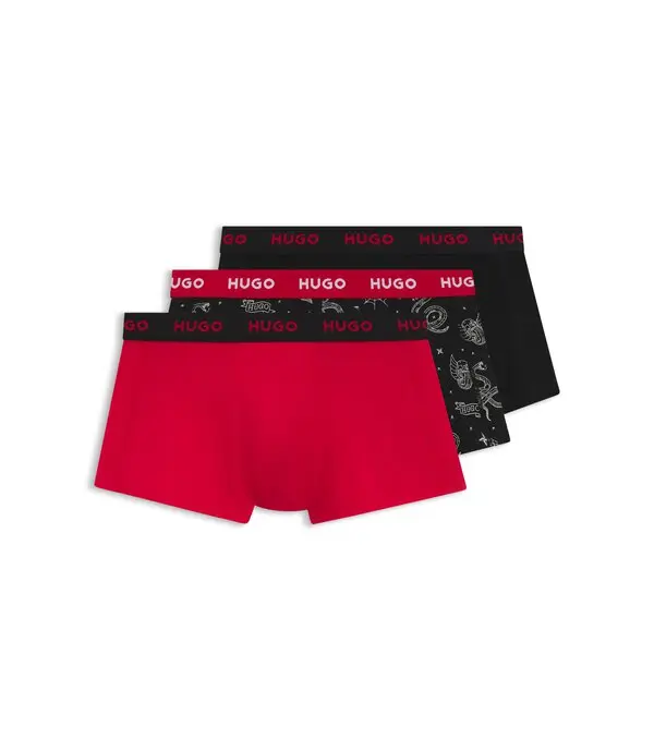 Hugo Three-pack Of Logo Trunks In Stretch Cotton - Patterned