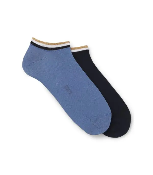 BOSS Ankle Socks With Signature-stripe Cuffs Set Of Two - Light Blue