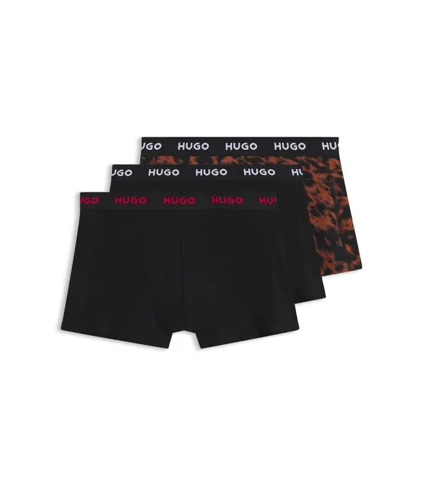 Hugo Three-pack Of Logo Trunks In Stretch Cotton - Patterned
