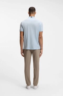 BOSS Framed-zip Polo Shirt In Waffle Jacquard - Light Blue