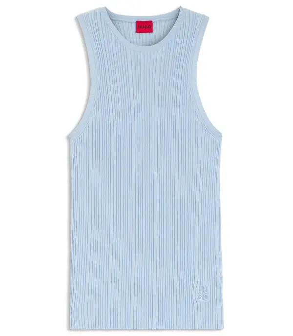 Hugo Sleeveless Top With Ribbed Detail - Light Blue
