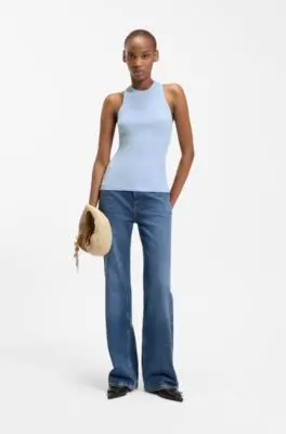 Hugo Sleeveless Top With Ribbed Detail - Light Blue