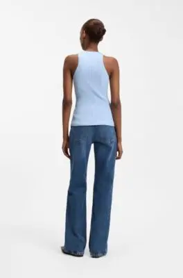 Hugo Sleeveless Top With Ribbed Detail - Light Blue